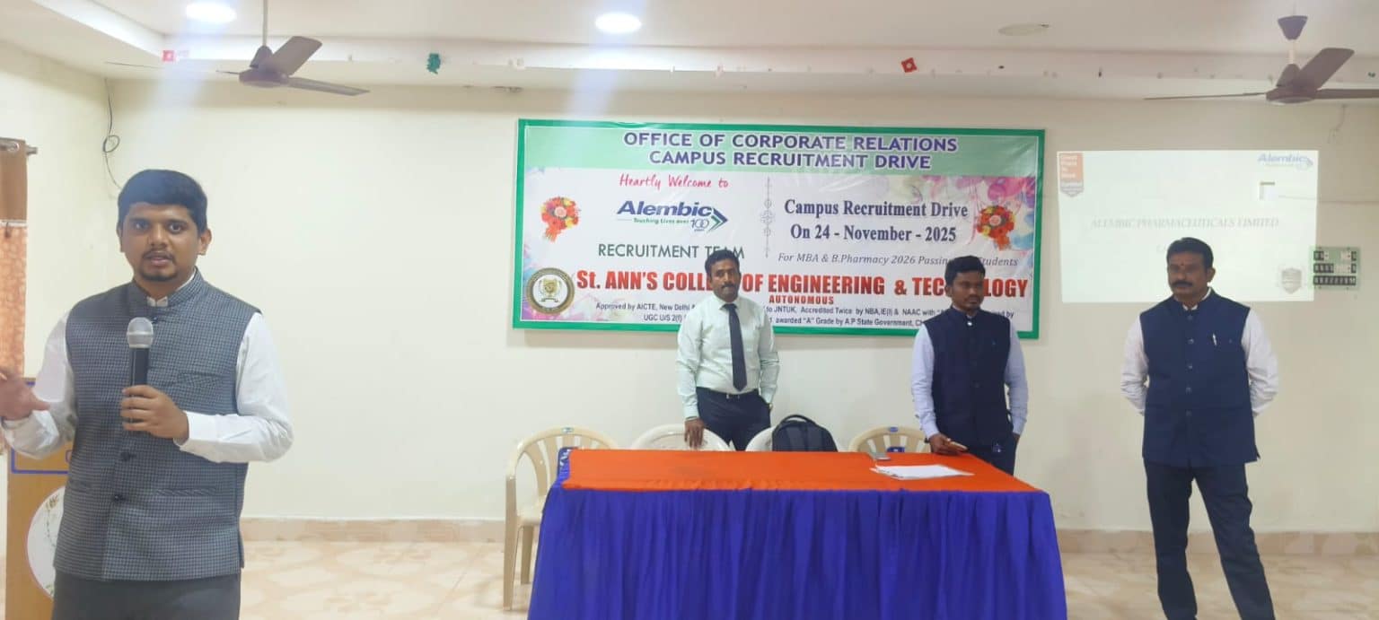 Campus Recruitment Drive at St. Ann’s College – Alembic Pharmaceuticals – SACET